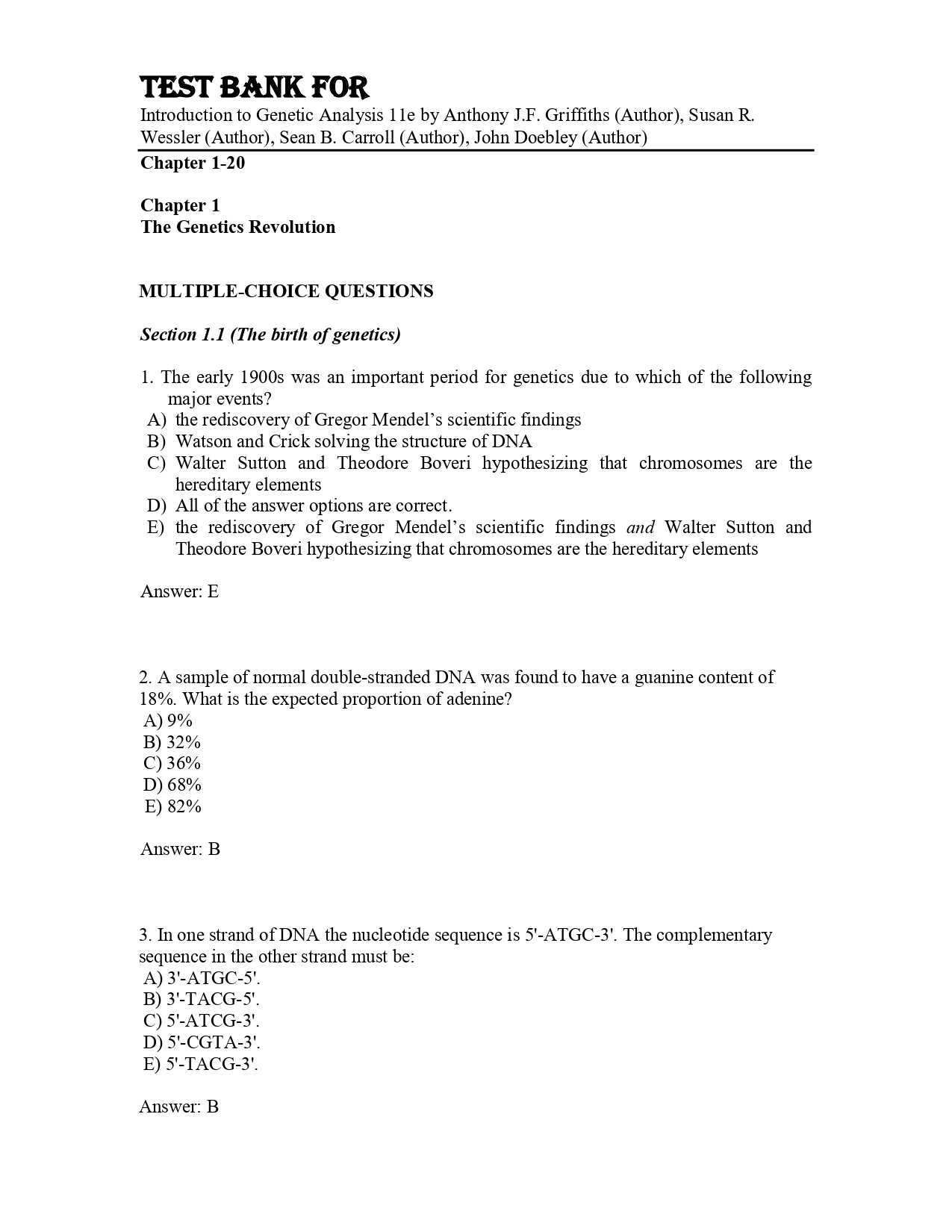 Test Bank For Introduction to Genetic Analysis 11th Edition | Inspire ...