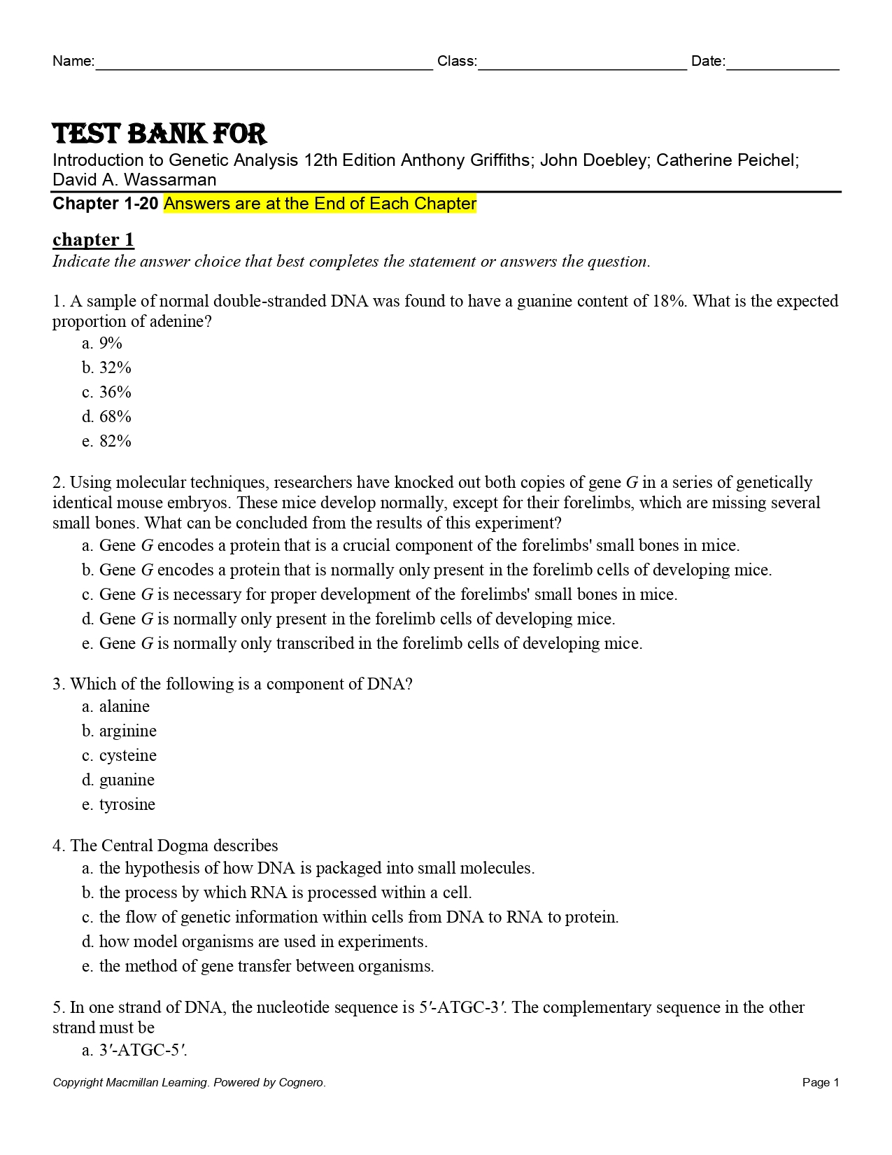 Test Bank For Introduction to Genetic Analysis 12th Edition | Inspire ...