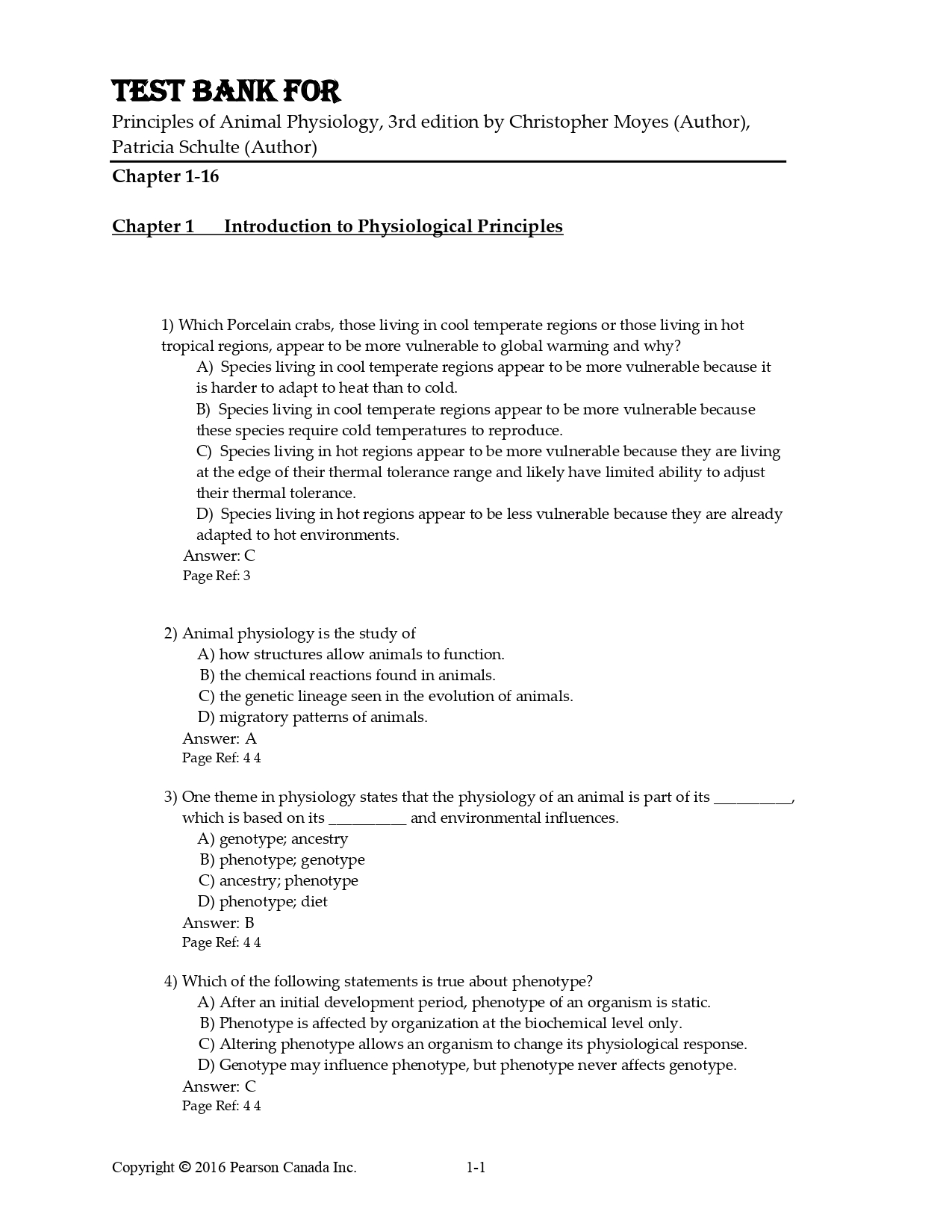 Test Bank For Principles of Animal Physiology, 3rd Edition b | Inspire ...