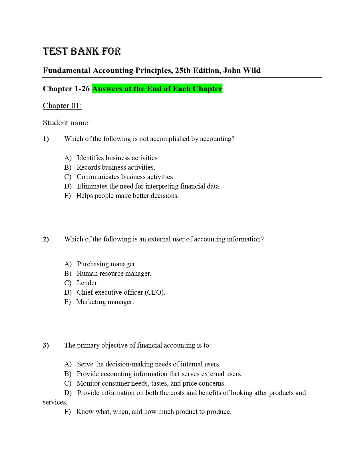 Test Bank For Fundamental Accounting Principles, 25th Editio | Inspire ...