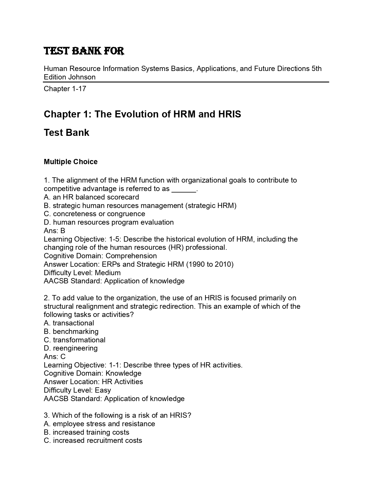 Test Bank for Human Resource Information Systems Basics, App | Inspire ...