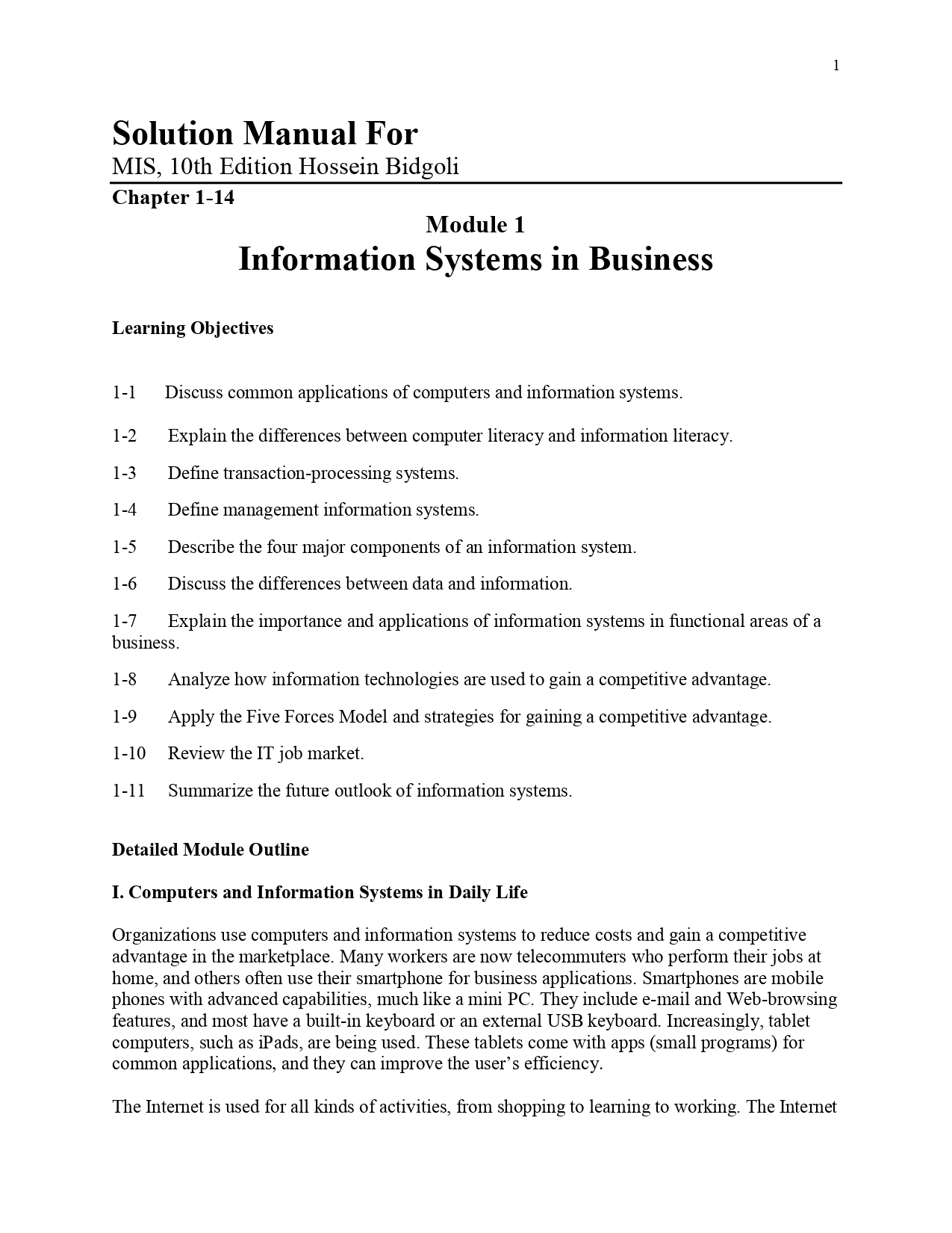 Solution Manual For MIS, 10th Edition Hossein Bidgoli | Inspire Uplift