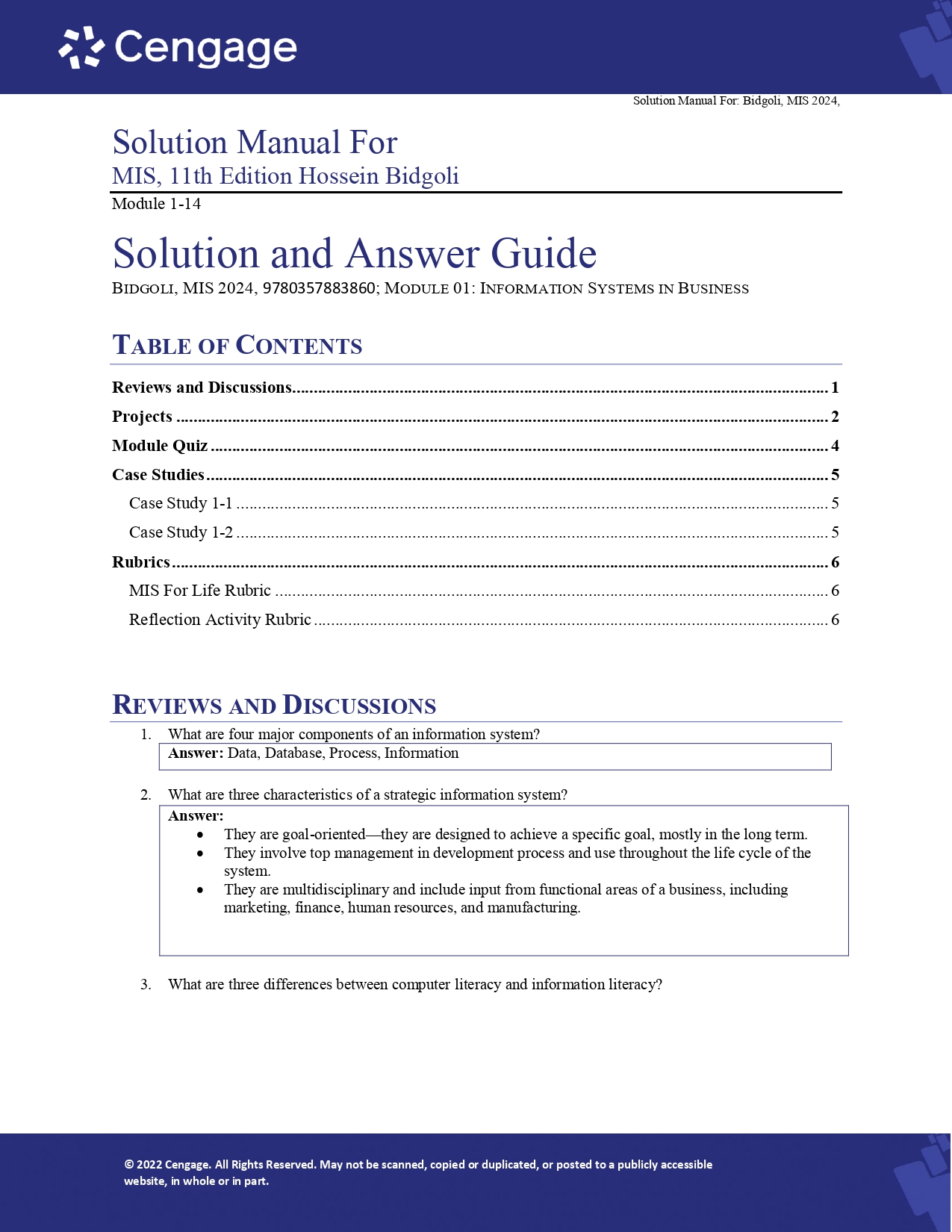 Solution Manual For MIS, 11th Edition Hossein Bidgoli | Inspire Uplift
