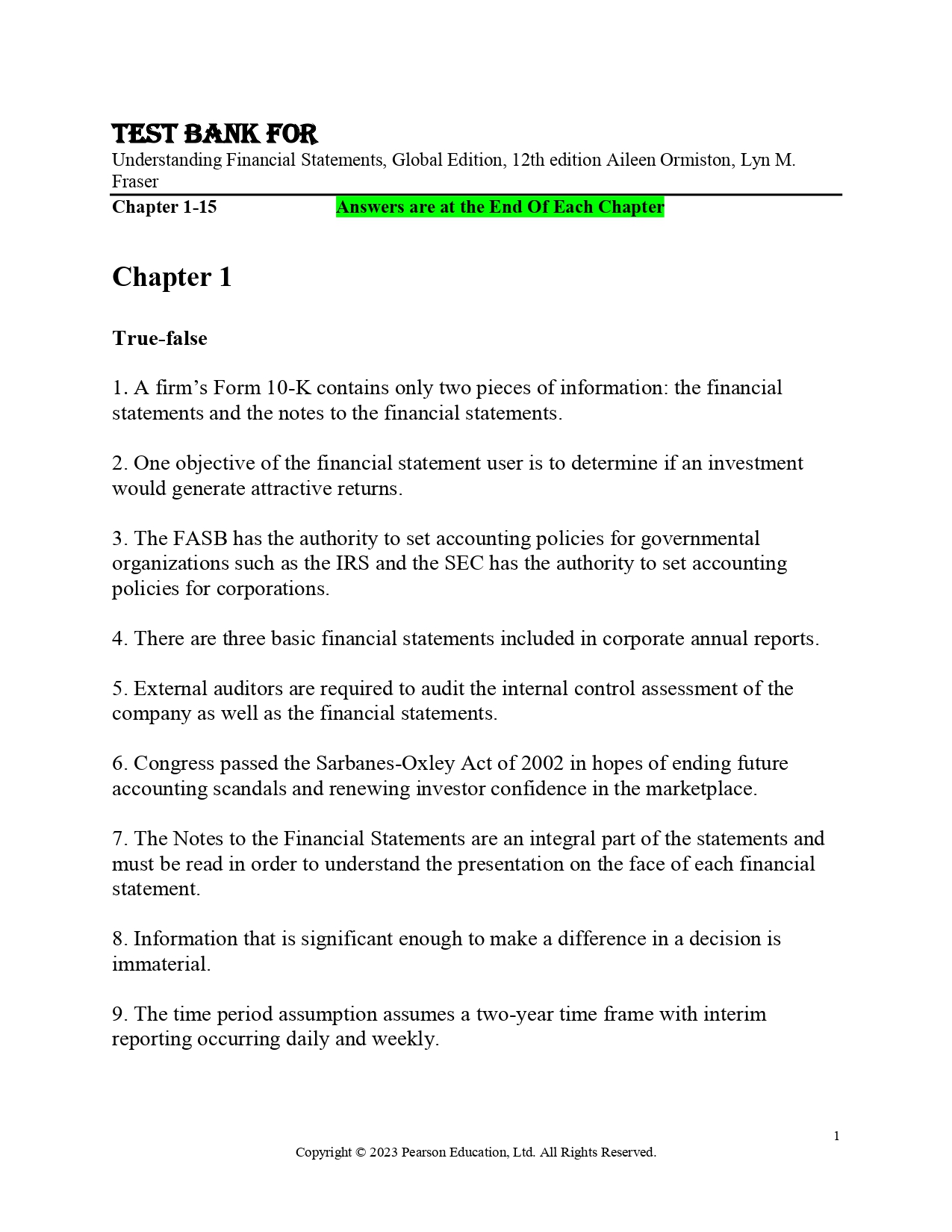 Test Bank for Understanding Financial Statements, Global Edi | Inspire ...