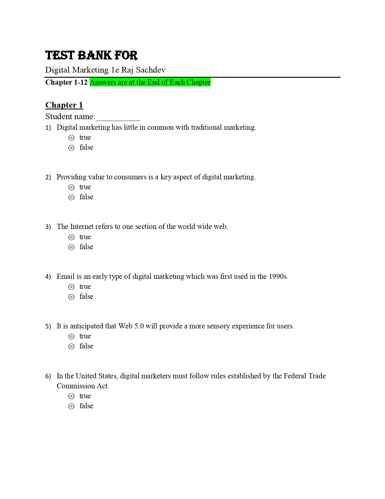 Test Bank For Digital Marketing 1th Edition by Raj Sachdev C | Inspire ...