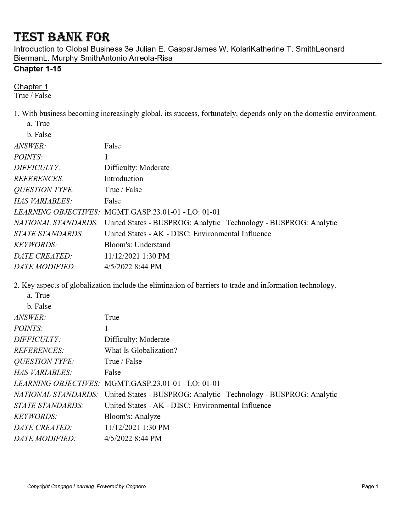 Test Bank For Introduction to Global Business 3rd Edition by | Inspire ...
