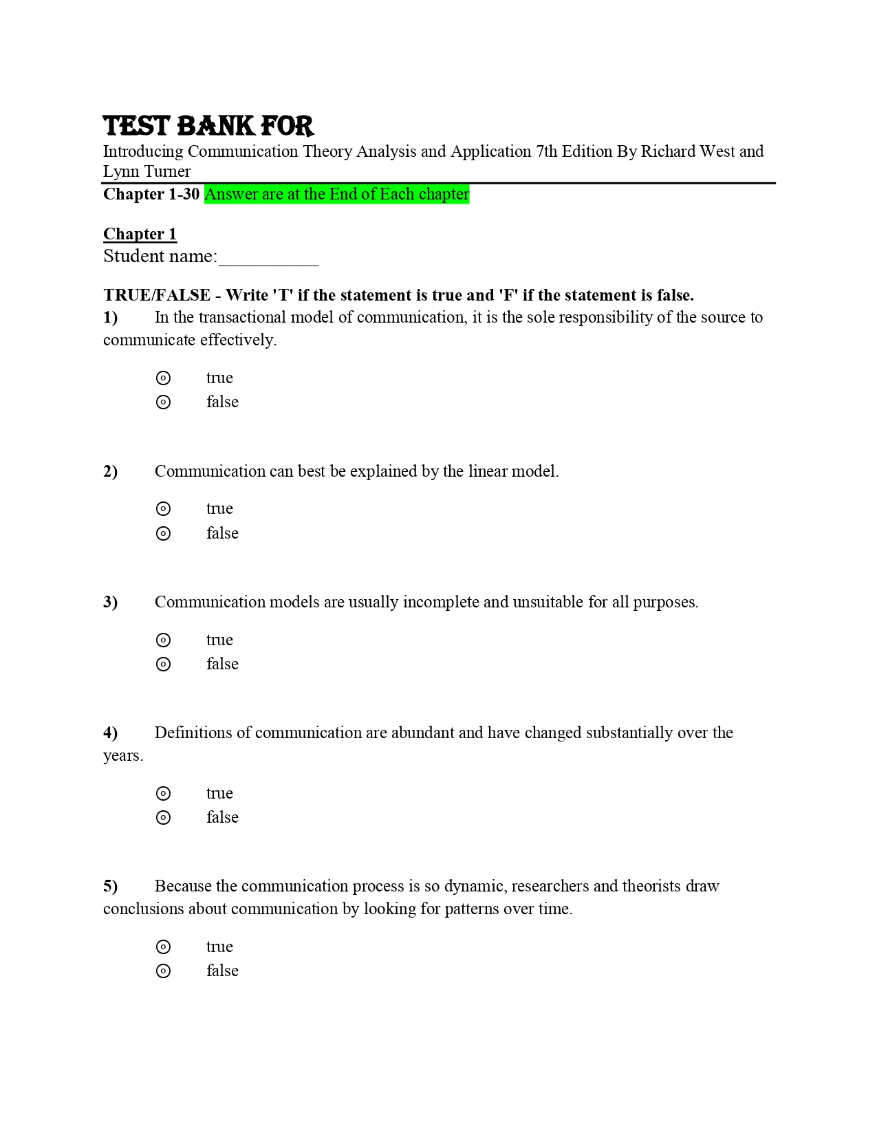 Test Bank For Introducing Communication Theory Analysis and | Inspire ...