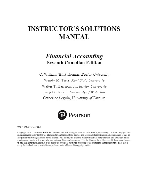 Solution Manual For Financial Accounting, Canadian Edition, | Inspire ...