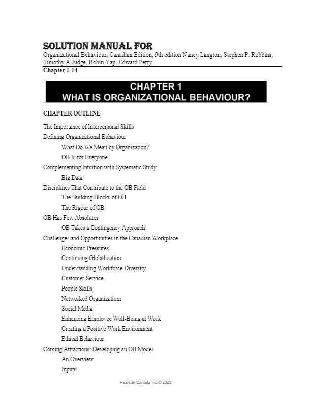 Solution Manual For Organizational Behaviour, Canadian Editi | Inspire ...