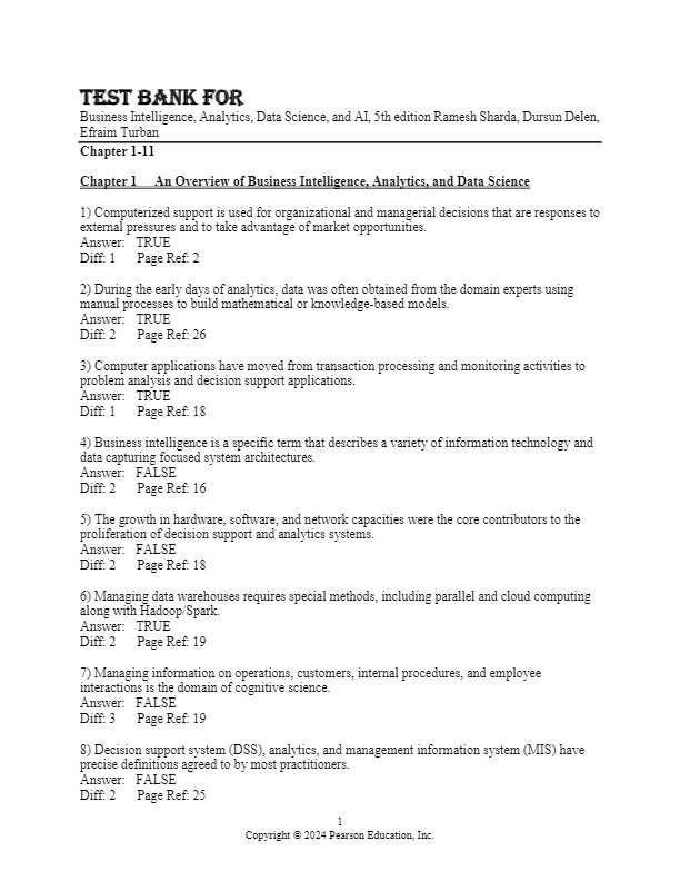 Test Bank For Business Intelligence, Analytics, Data Science | Inspire ...