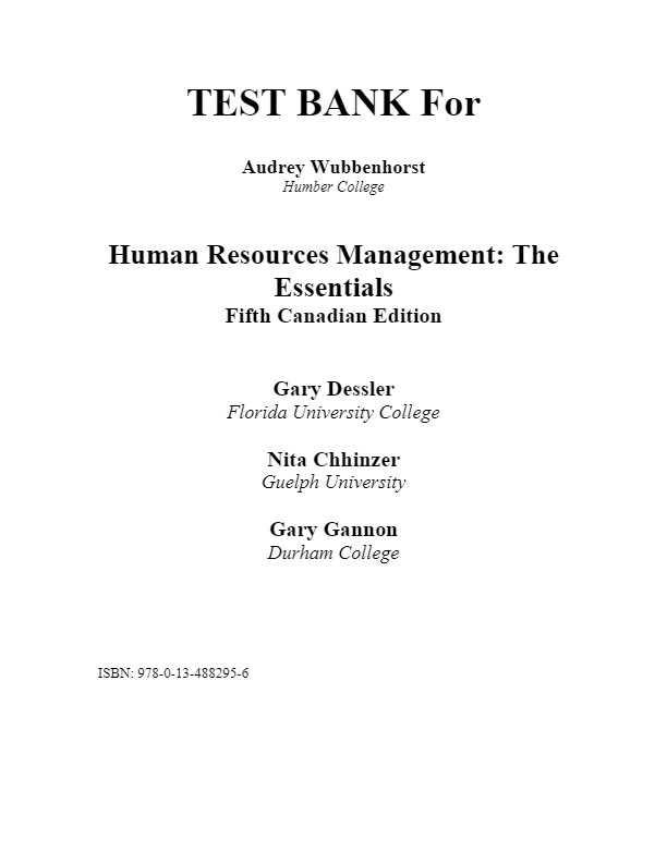 Test Bank For Management of Human Resources The Essentials, | Inspire ...