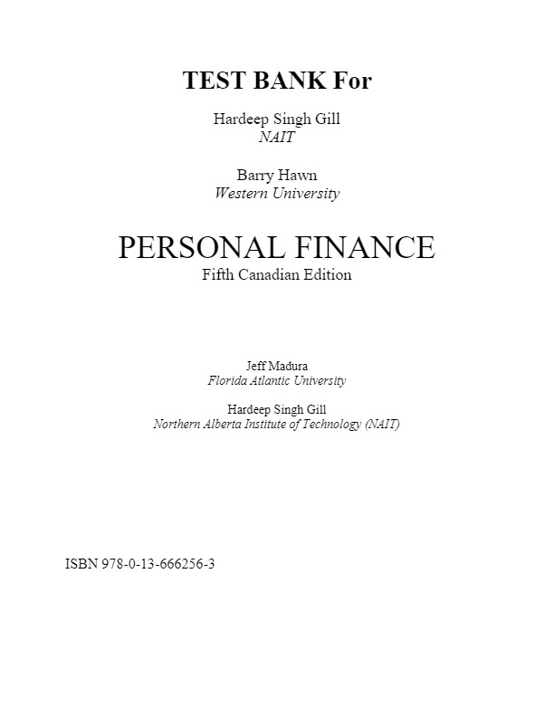 Test Bank For Personal Finance, Canadian Edition, 5th Editio | Inspire ...