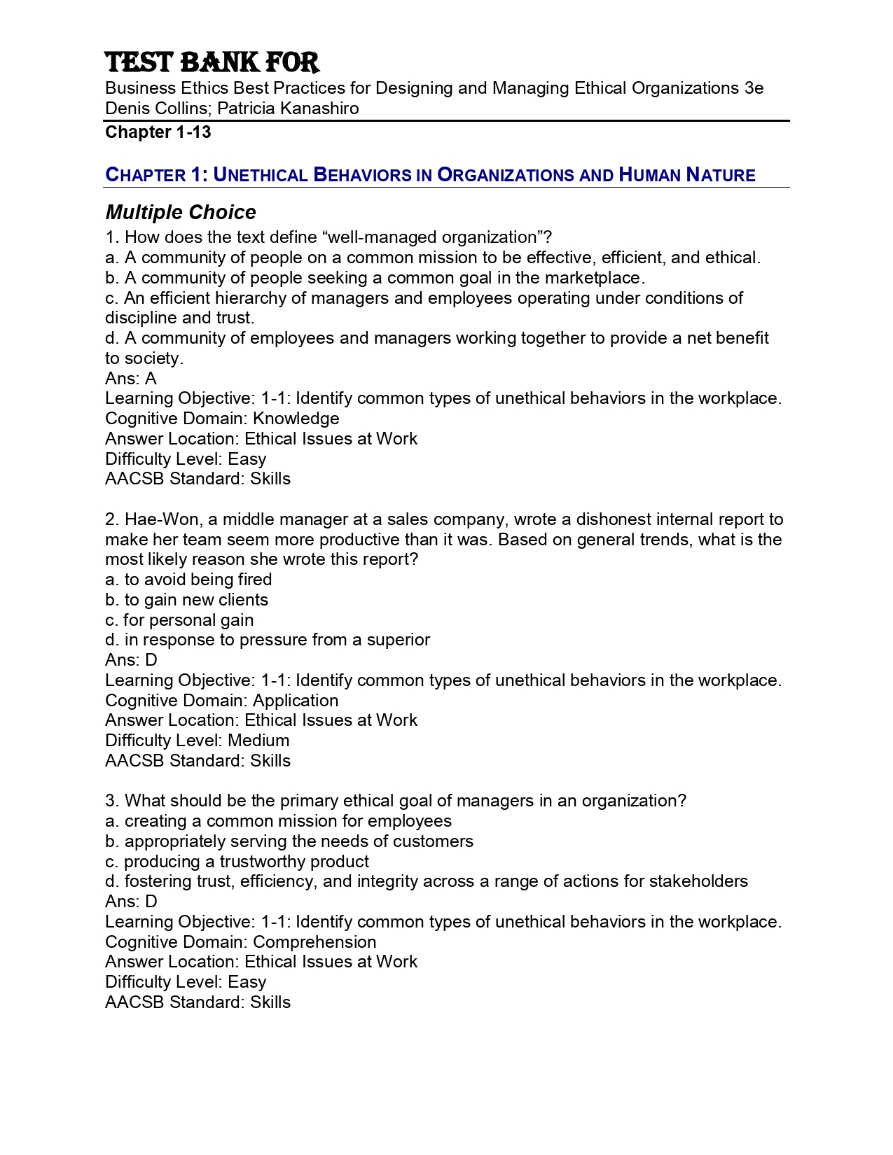 Test Bank For Business Ethics Best Practices for Designing a | Inspire ...