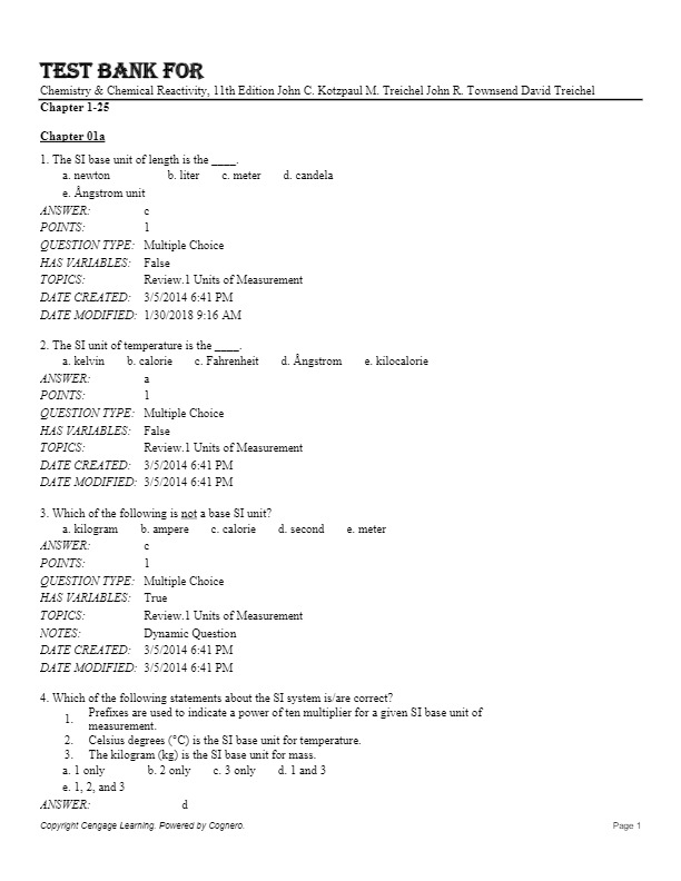 Test Bank For Chemistry & Chemical Reactivity, 11th Edition | Inspire ...