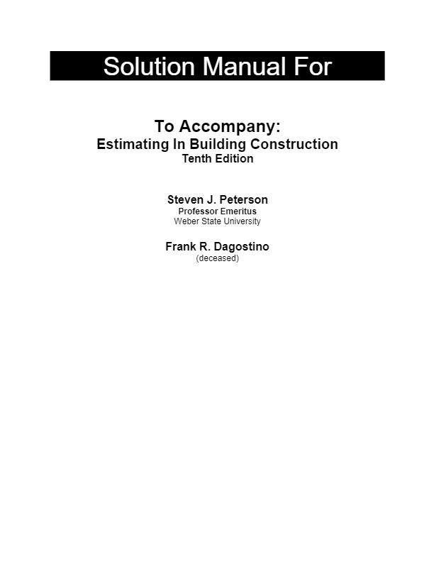 Solution Manual For Estimating in Building Construction, 10t | Inspire ...