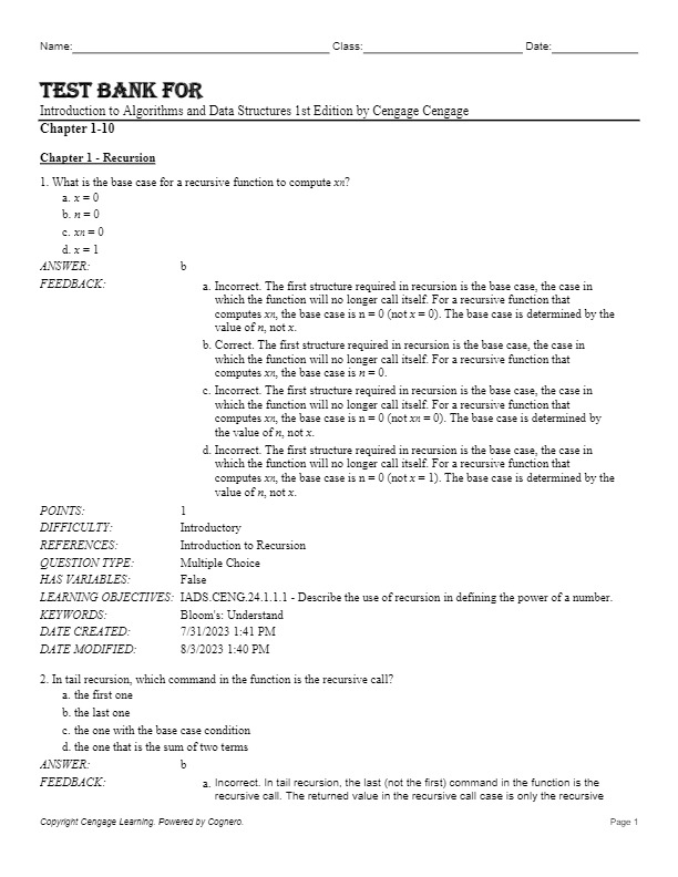 Test Bank For Introduction to Algorithms and Data Structures | Inspire ...