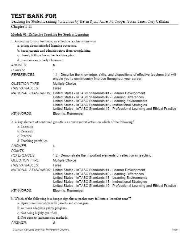 Test Bank For Teaching for Student Learning 4th Edition by K | Inspire ...