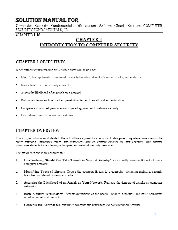 Solution Manual For Computer Security Fundamentals, 5th Edit | Inspire Uplift