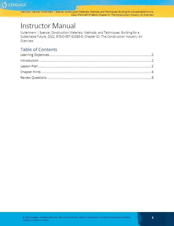 Solution Manual For Construction Materials, Methods and Tech | Inspire ...