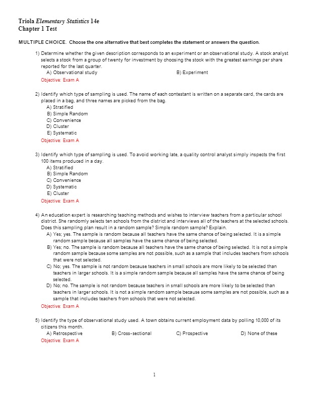 Test Bank Elementary Statistics, 14th Edition by Mario F. Tr | Inspire ...
