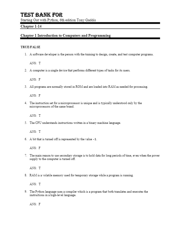 Test Bank For Starting Out with Python, 6th Edition by Tony | Inspire ...