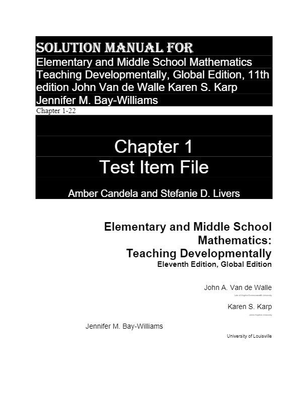 Test Bank for Elementary and Middle School Mathematics Teach | Inspire ...