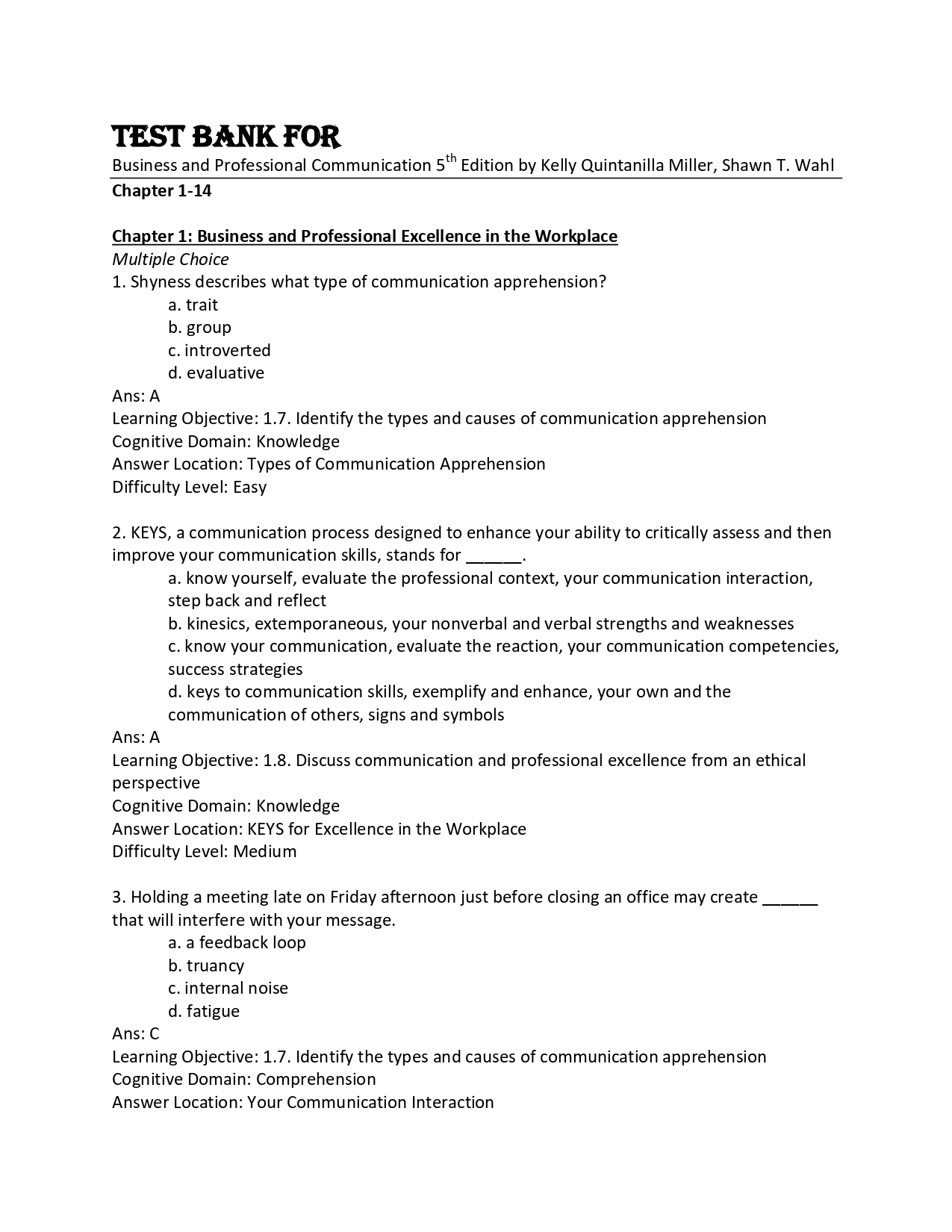 Test Bank For Business and Professional Communication 5th Ed | Inspire ...