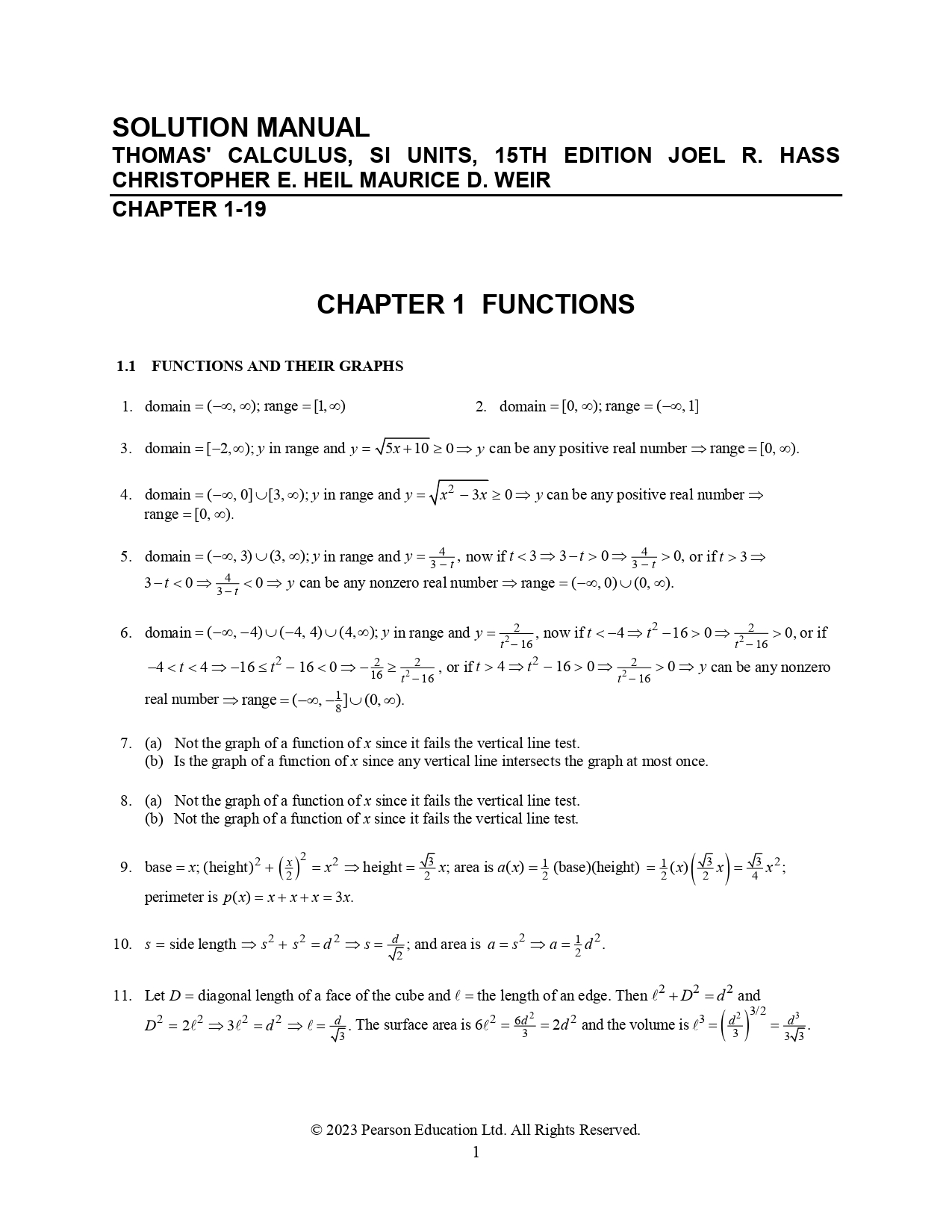 Solution Manual for Thomas' Calculus, SI Units, 15th Edition | Inspire Uplift
