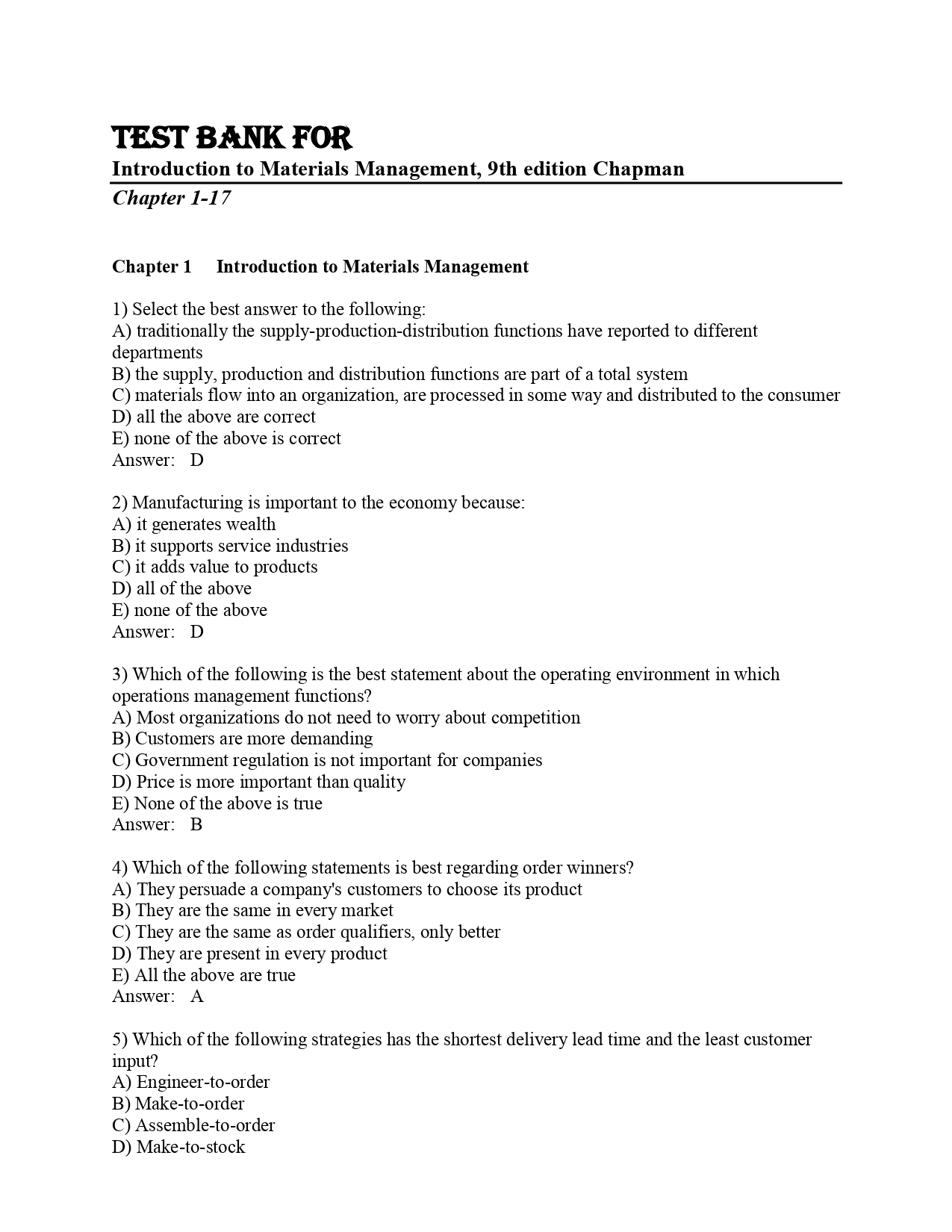 Test Bank for Introduction to Materials Management, 9th Edit | Inspire ...