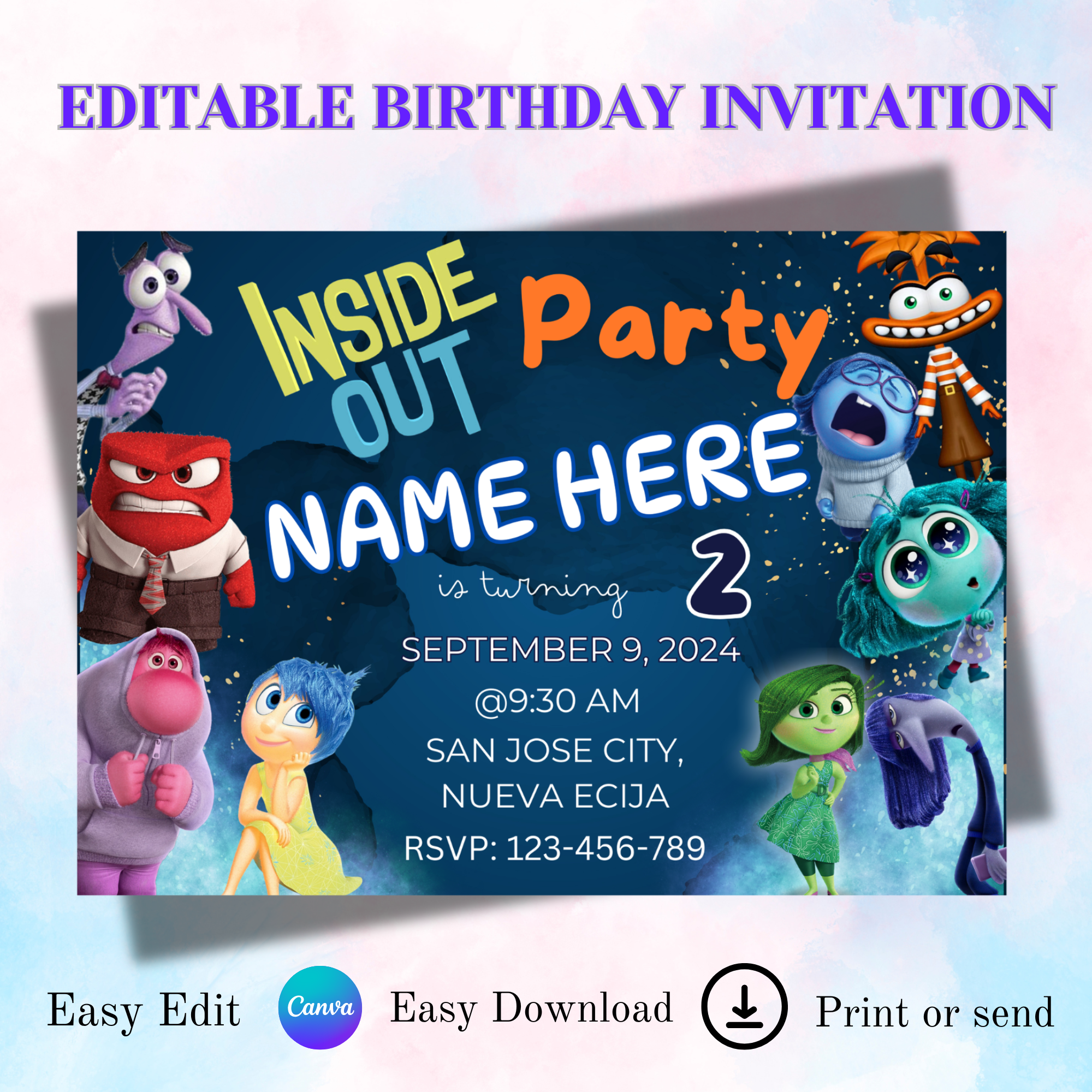 Inside Out 2 Birthday Invitation/ emotion Characters Invitat - Inspire ...