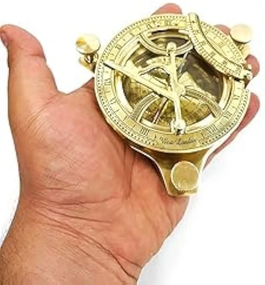 Antique Brass Sundial, Solid Golden Sun Compass, Rustic Vint | Inspire ...