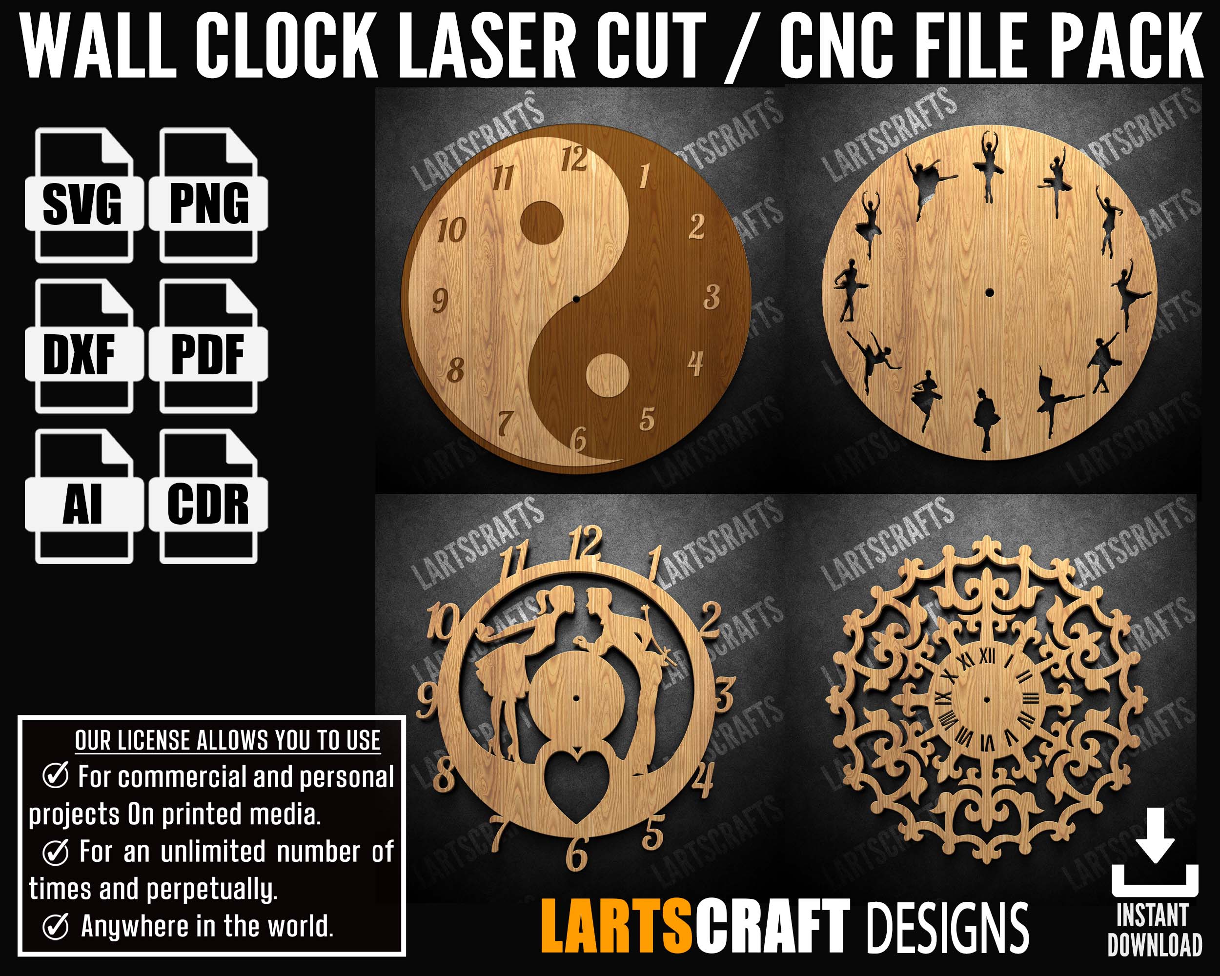 Wall clock face set-3 CNC bundle Laser cut pack SVG vector t | Inspire ...