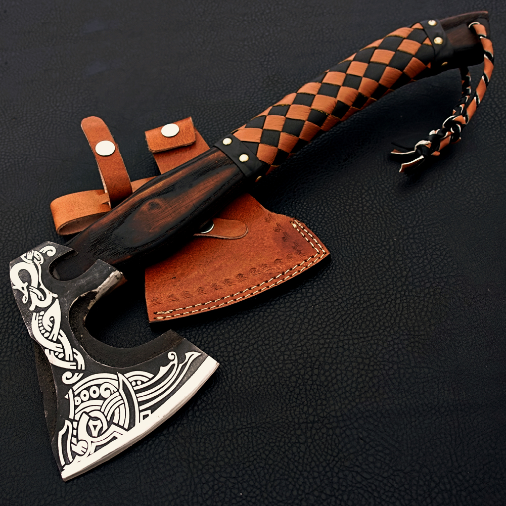 HUNTING VIKING AXE WITH LEATHER SHEATH, HANDMADE WOODEN HAND | Inspire ...