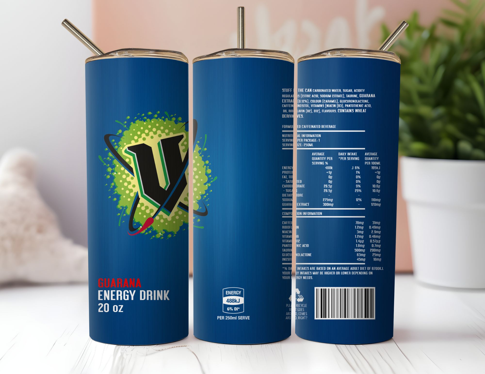 Blue V Energy Drink Tumbler Wrap, 20oz Skinny Tumbler Wrap, | Inspire ...