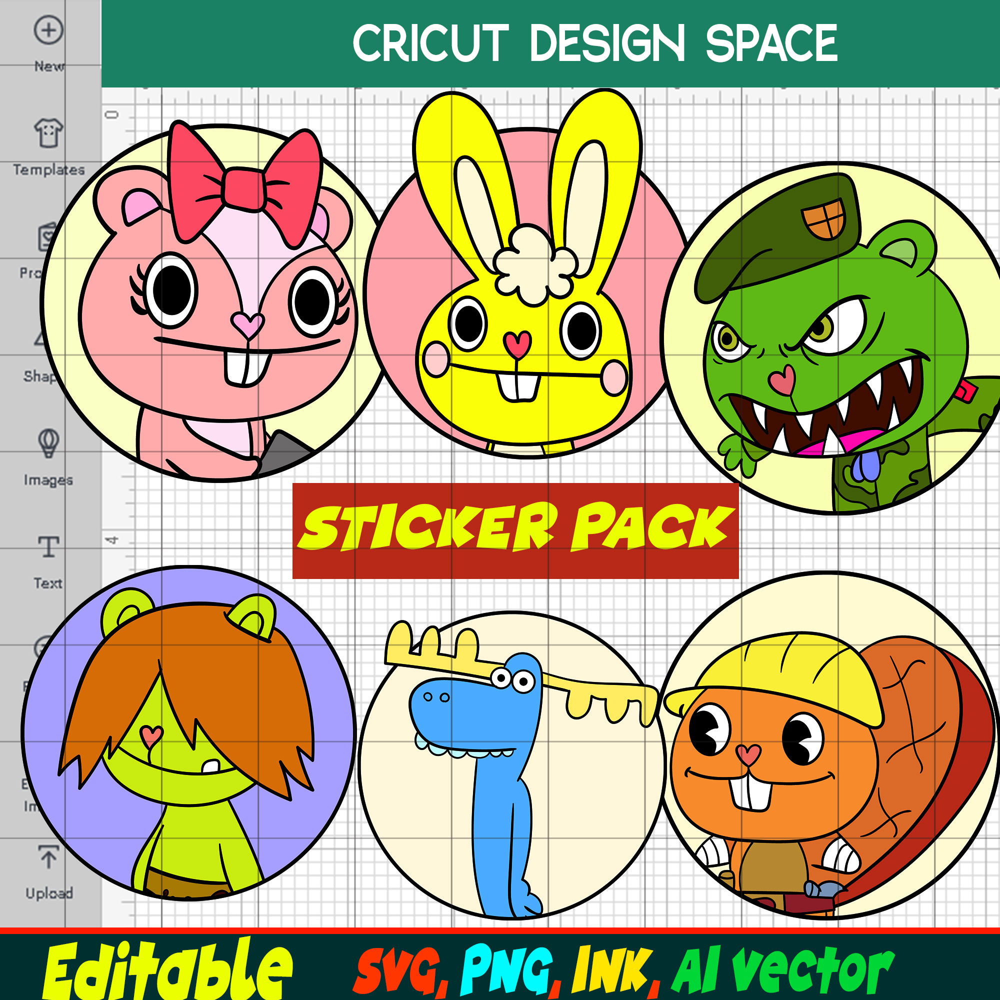 Editable Happy Tree Friends SVGToothy,Cuddles, Lumpy,Giggles | Inspire ...