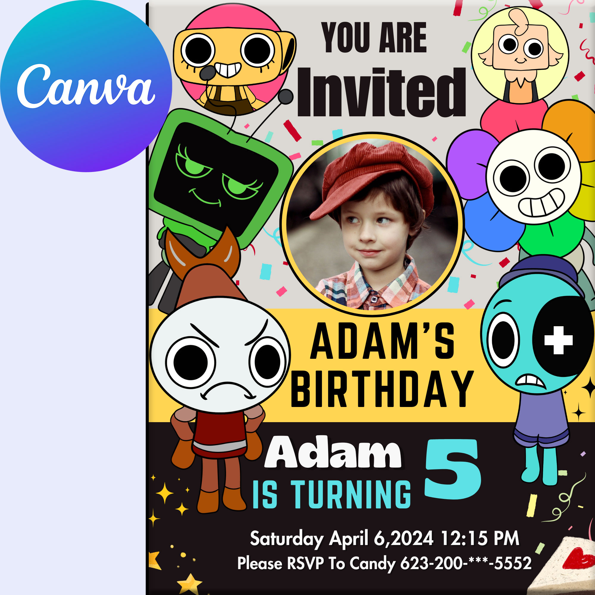 Editable Canva 5th Birthday Invitation Dandy's World,Astro,D | Inspire ...