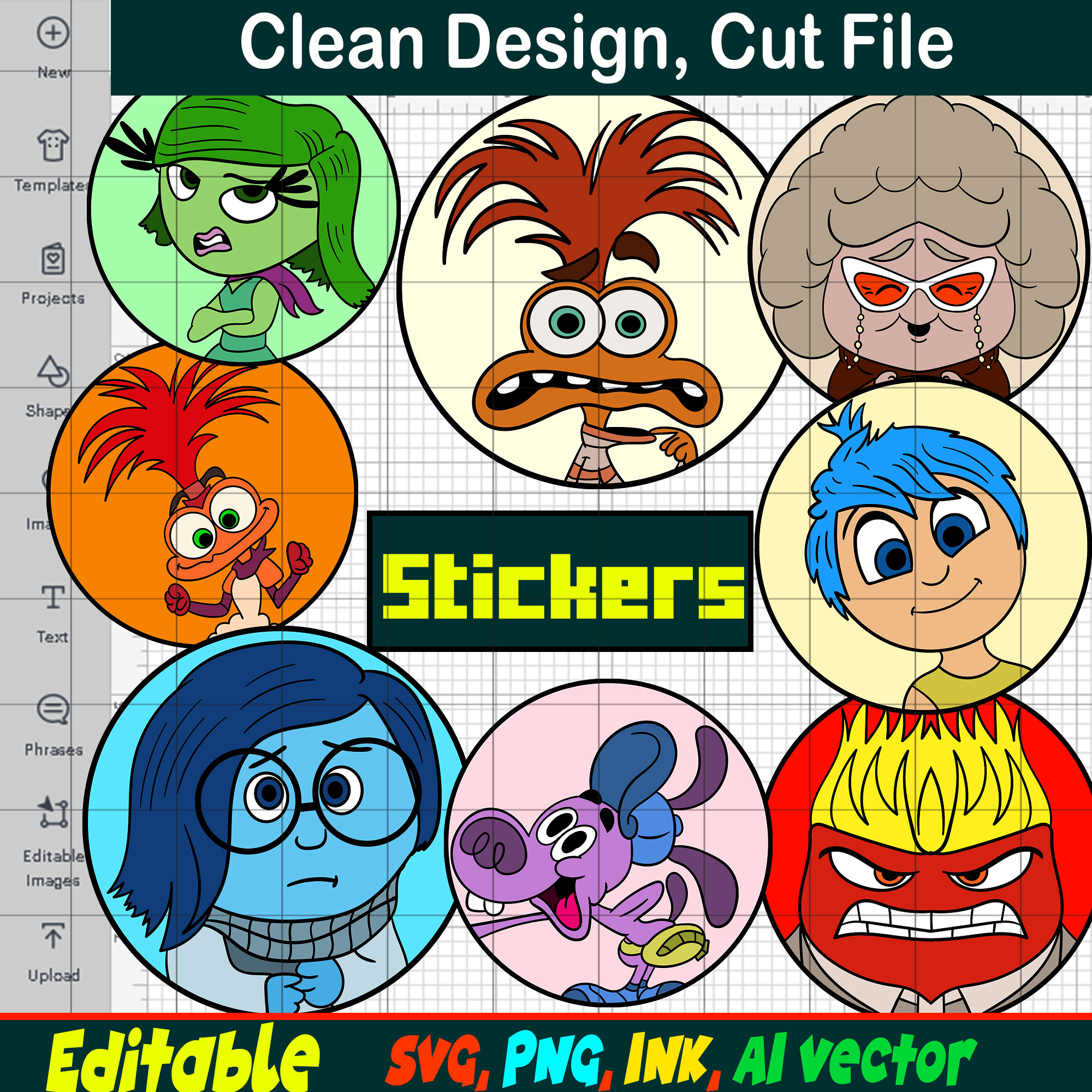 Inside out 2 Stickers Joy,Sadness,Anger SVG, Disgust,Nostalg | Inspire ...