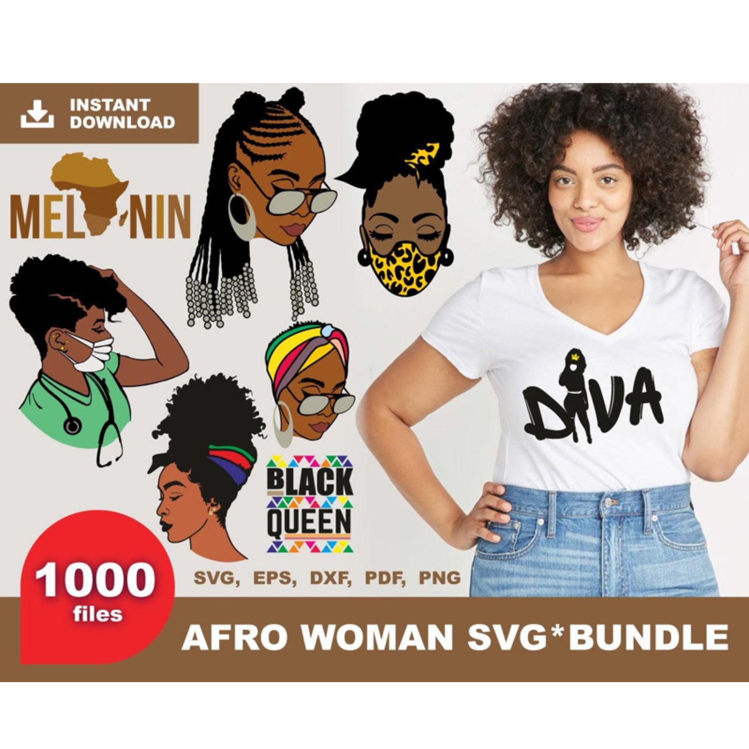 Afro Women, SVG Files, PNG Files, DXF Files, EPS Files, Vect | Inspire ...