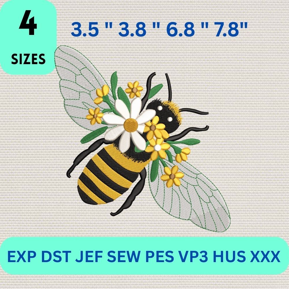 Floral Bee Embroidery Design | Inspire Uplift