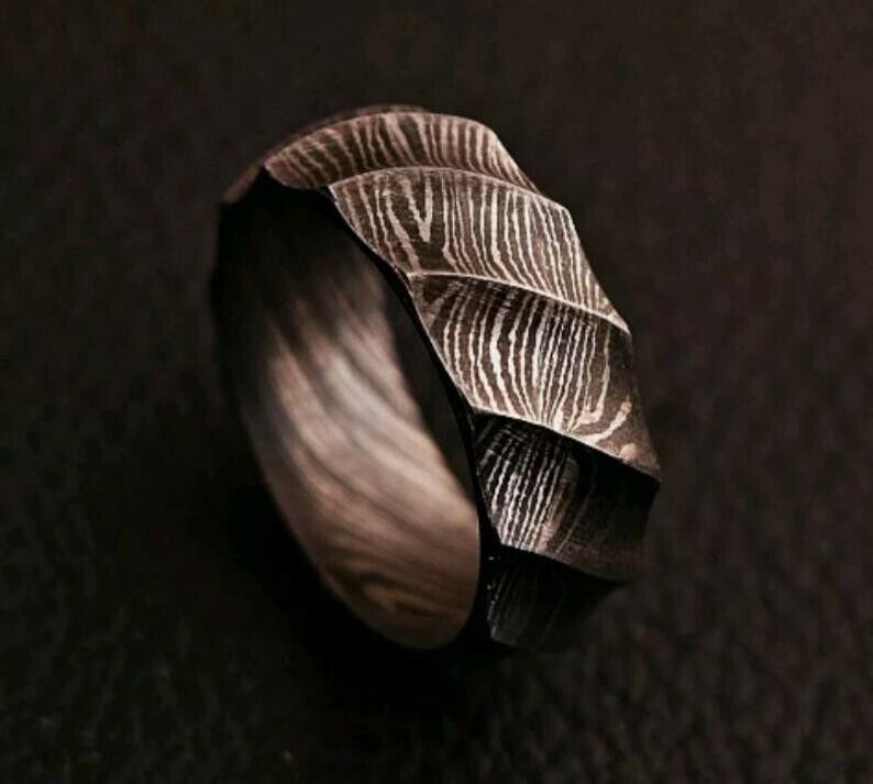 Stylish 8mm Black Damascus Steel Ring: Barrel Roll Style Men | Inspire ...