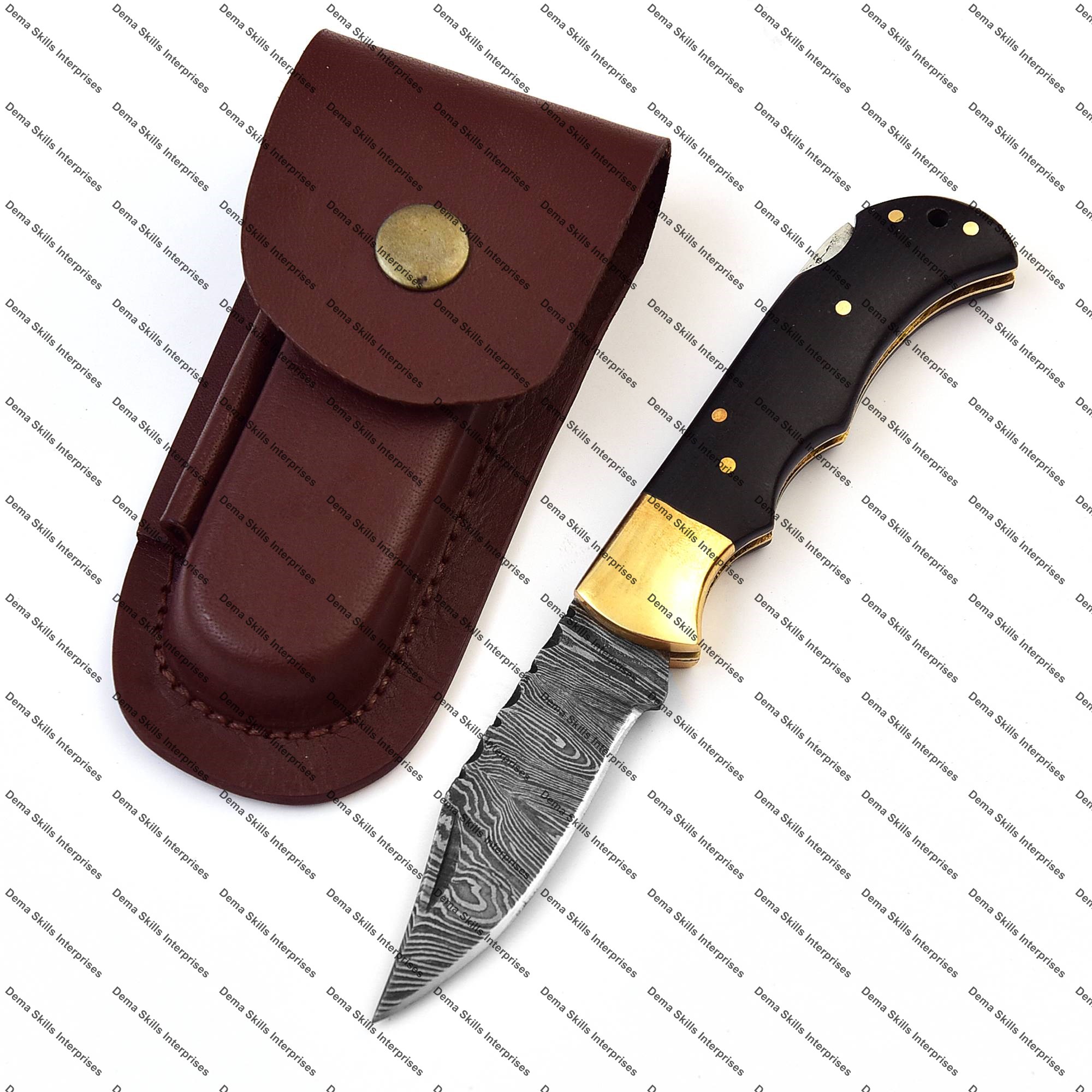 Handmade Damascus Steel Pocket Knife Bulf Horn & Brass Handl | Inspire ...