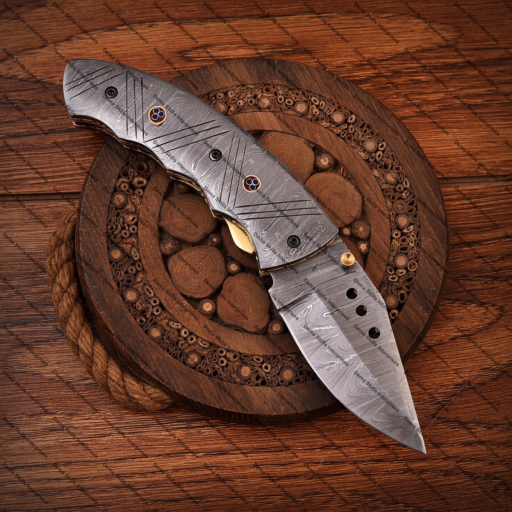 Handmade Damascus Steel Pocket Knife Damascus Handle With Le | Inspire ...