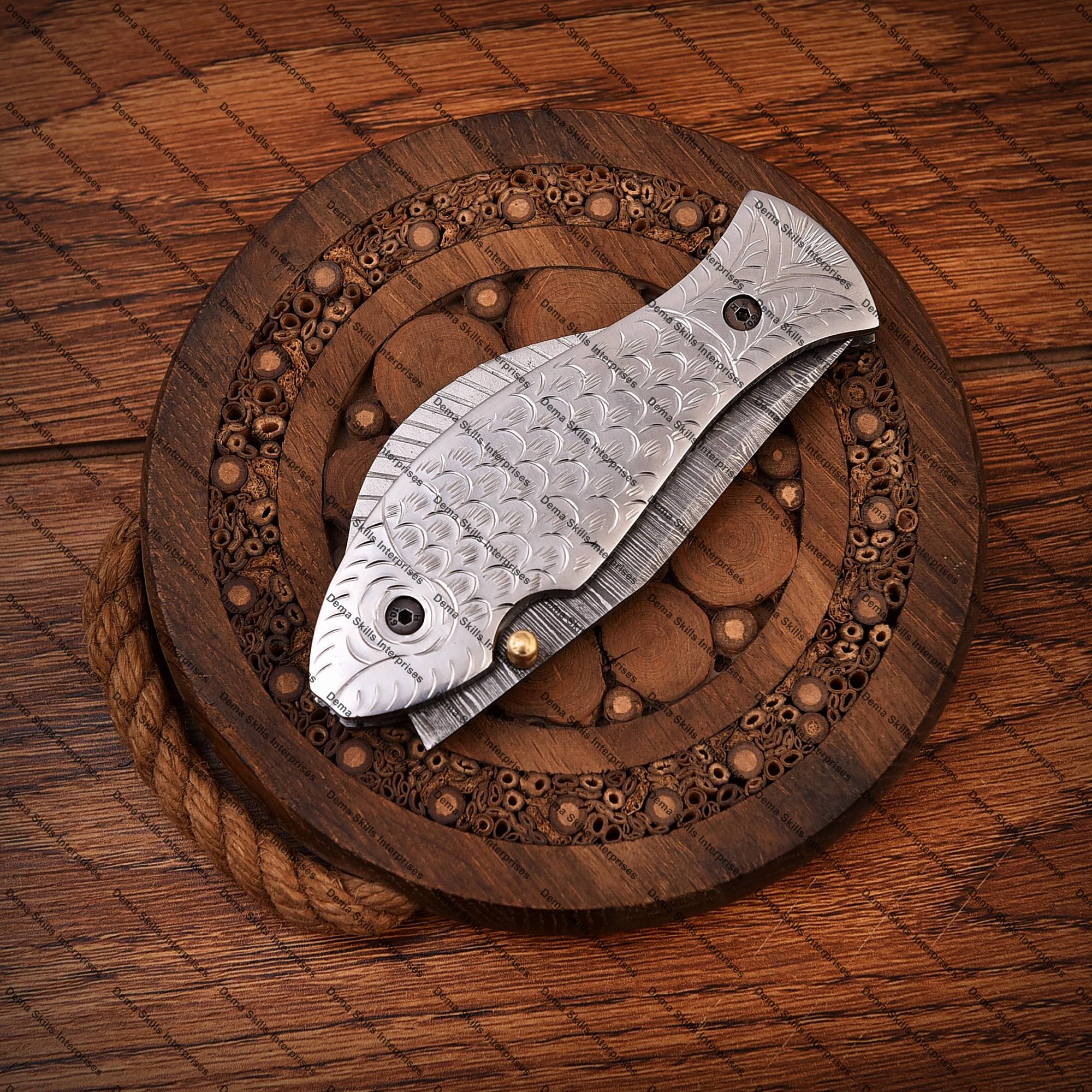 Handmade Damascus Steel Pocket Knife Fish Styal Damascus Han | Inspire ...