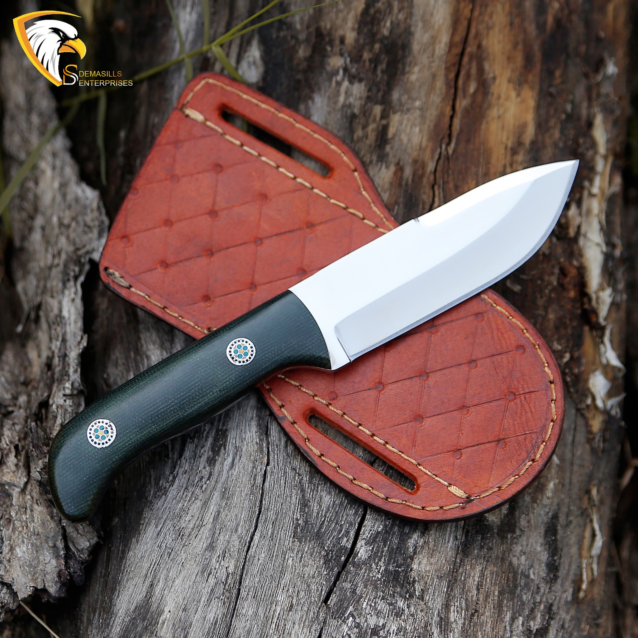 Handmade D2 Steel Green Colour Sheathe Handle With Leather S | Inspire ...