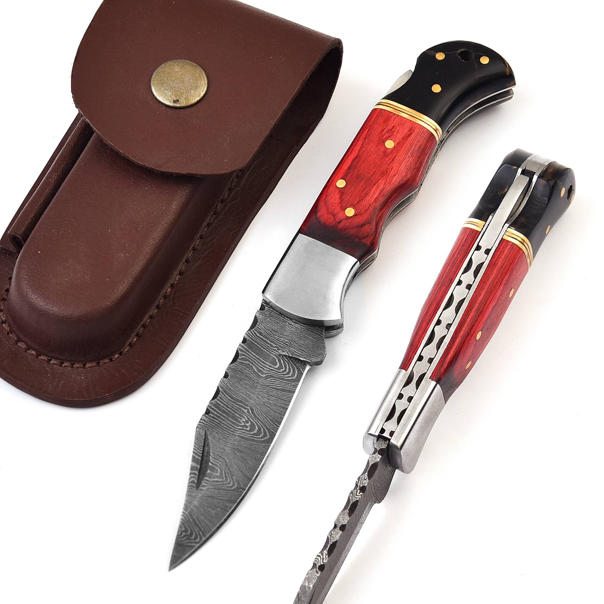 Handmade Damascus Steel Pocket Knife Wood Horn Handle With L | Inspire ...