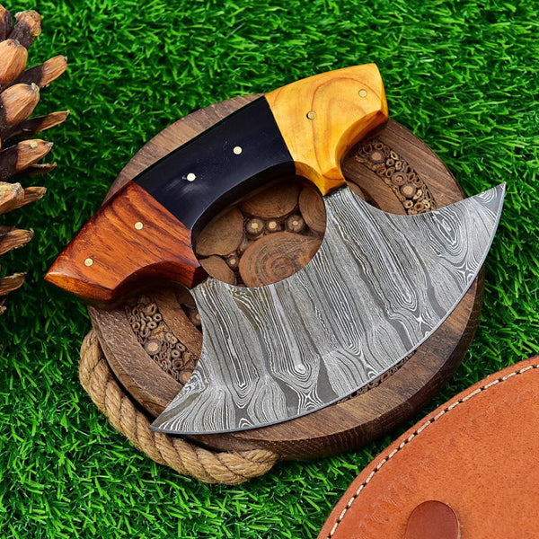 Damascus Chef Kitchen Ulu Knife Celtic Knot Handle Handmade | Inspire ...