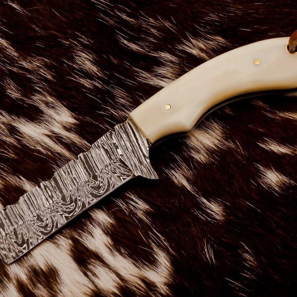Handmade Damascus Steel Bull Cutter Knife Camel Bone Handle | Inspire ...