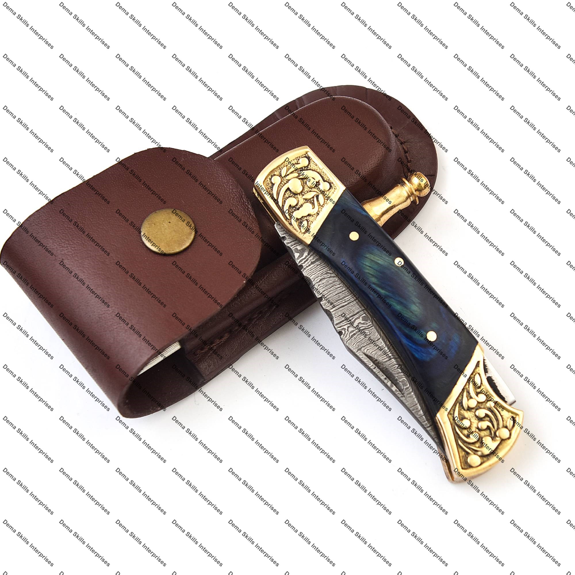 Handmade Damascus Steel Pocket Knife Dollar Sheathe Handle W | Inspire ...