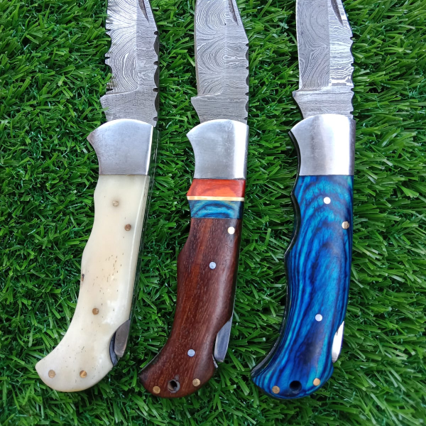 Handmade Damascus Steel Pocket Knife, Back Luck Folding Knif | Inspire ...