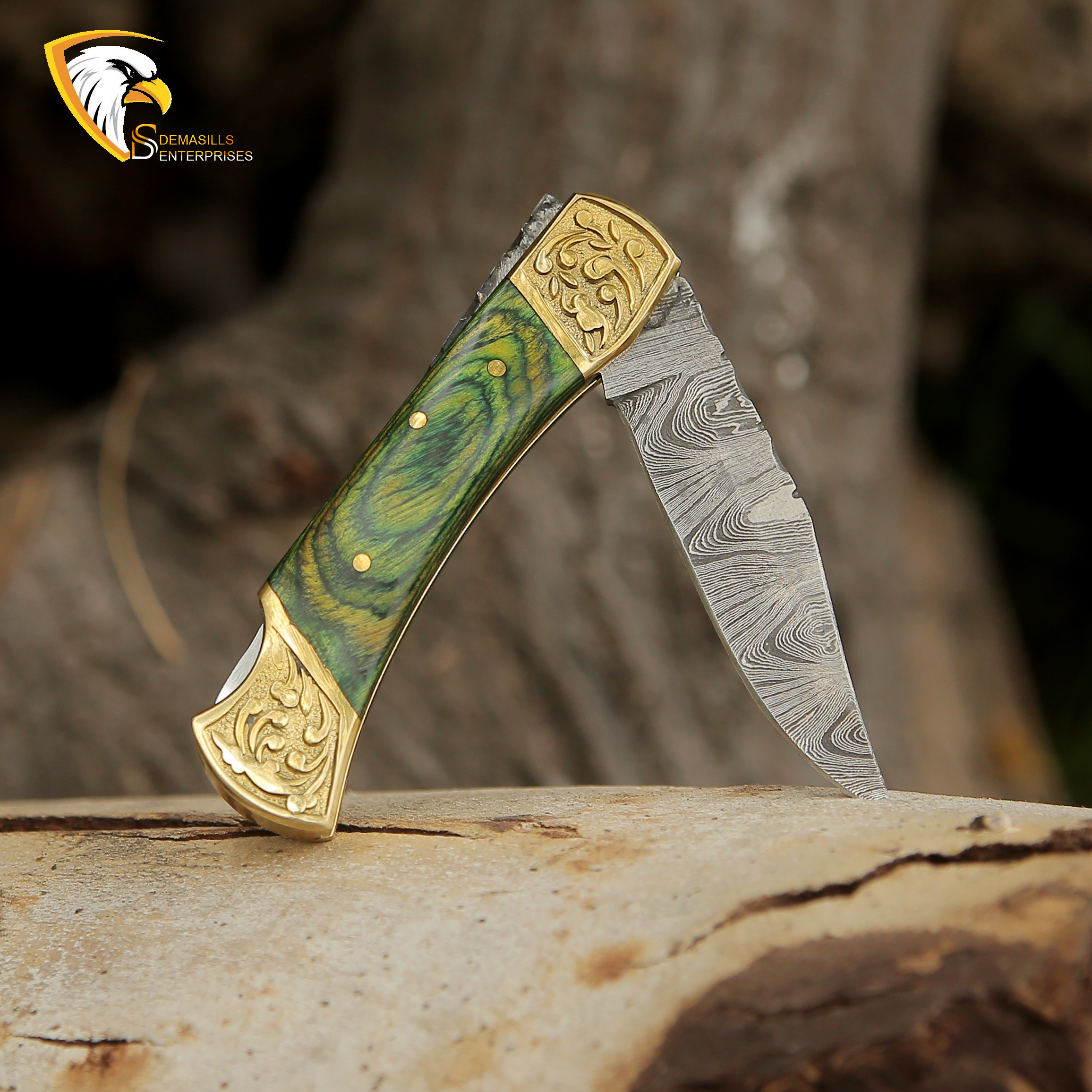 Handmade Damascus Steel Pocket Knife Dollar Sheathe & Brass | Inspire ...